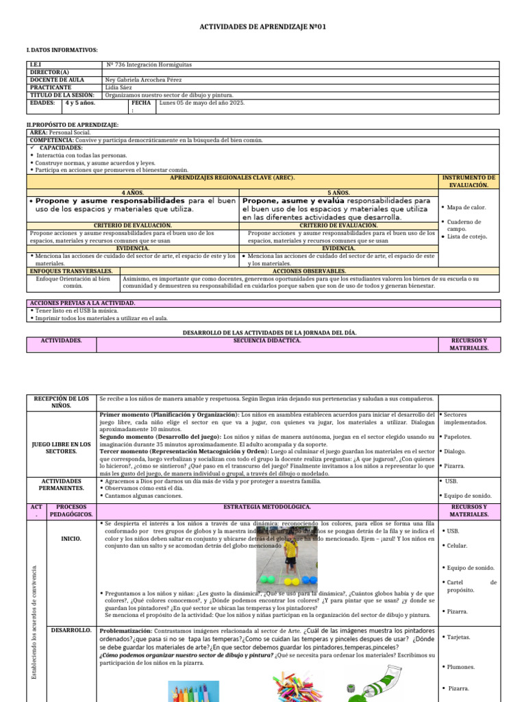 SESIONES DE APRENDIZAJE INICIAL | PDF | Dibujo | Pinturas