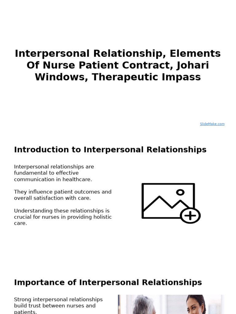 Interpersonal Relationship, Elements of Nurse Patient Contract, Johari ...