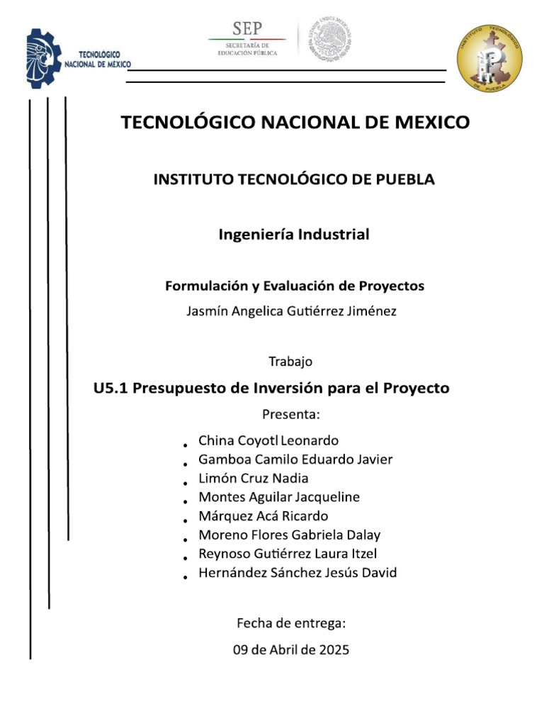 U5.1 Presupuesto de Inversión para El Proyecto | PDF