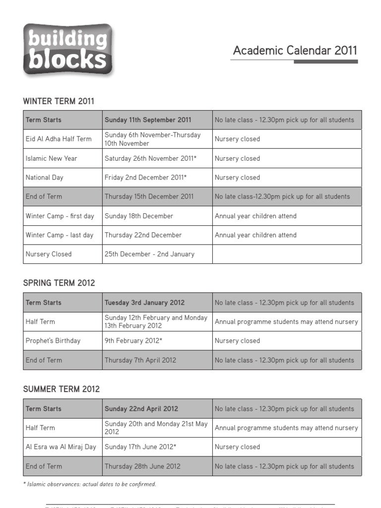 Academic Calendar 2011-2012 Overview | PDF | Language Arts & Discipline