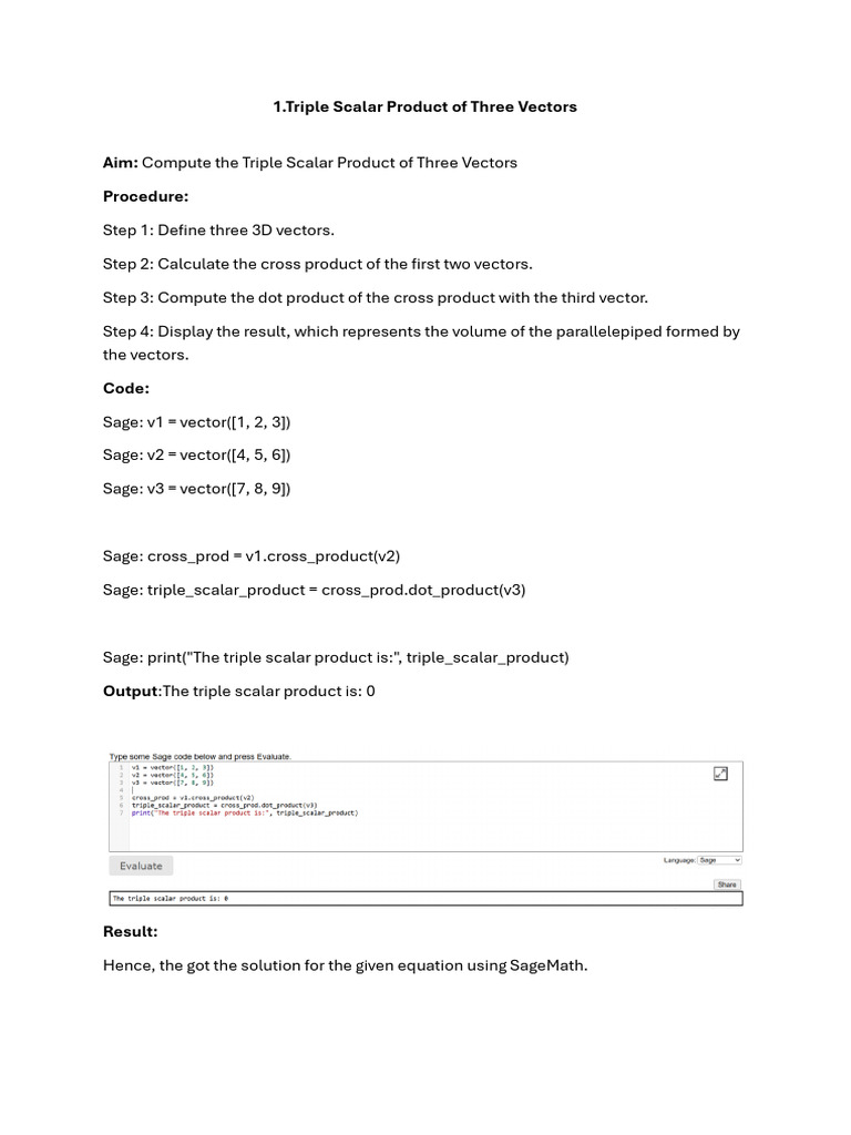 Sagemath Practical PDF 3 | PDF | Euclidean Vector | Mathematical Concepts