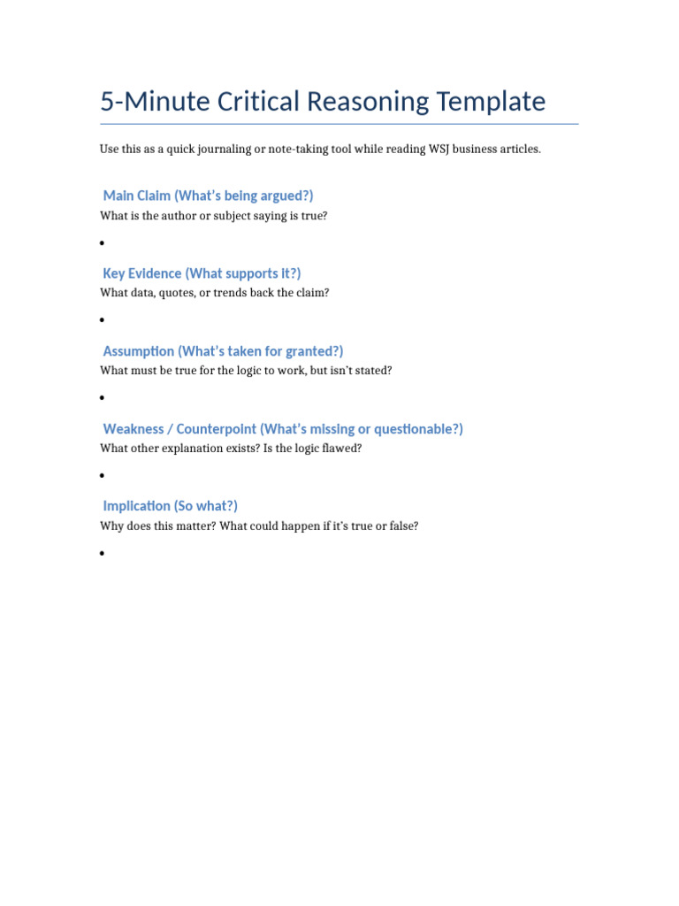 Critical Reasoning Template | PDF