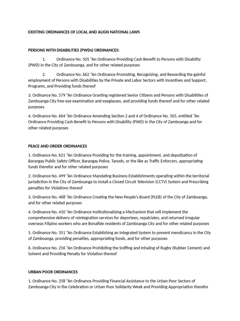 EXISTING ORDINANCE AND NATIONAL LAWS | PDF | Local Ordinance | Justice