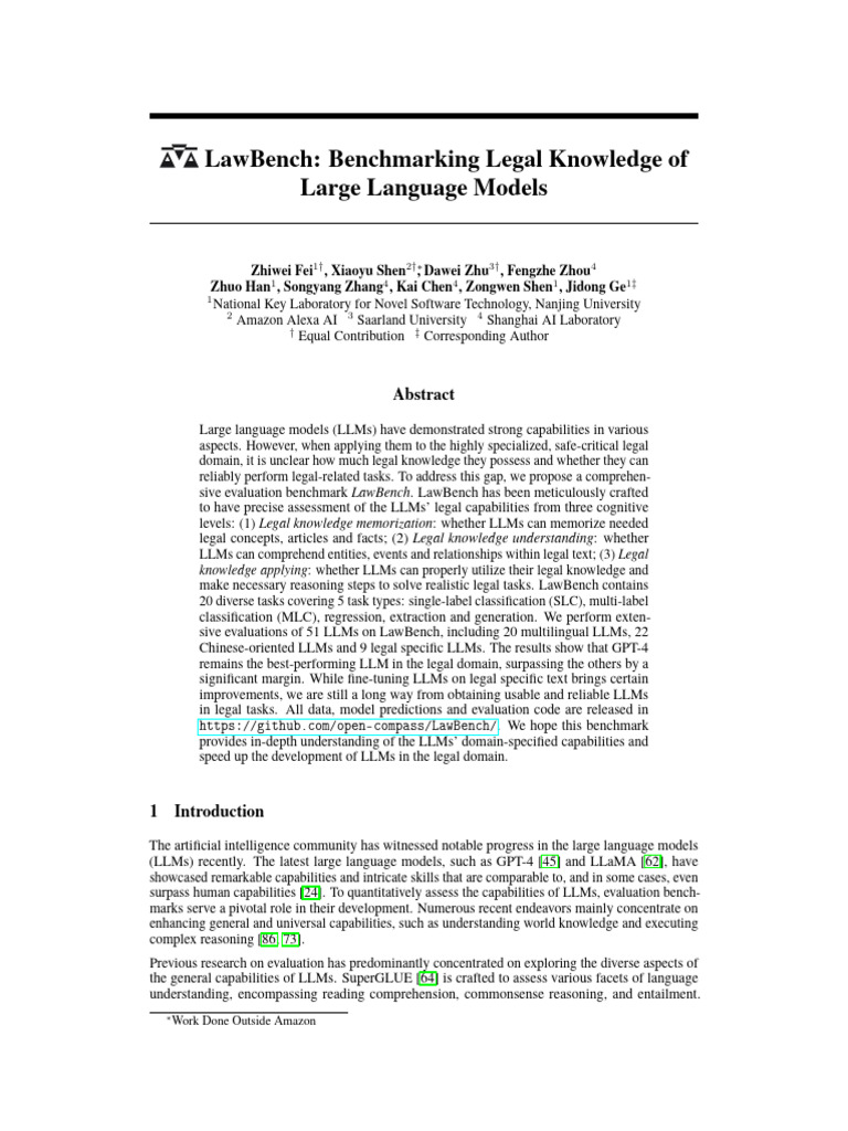 Benchmarking Legal Knowledge of Large Language Models | PDF | Judgment (Law) | Knowledge