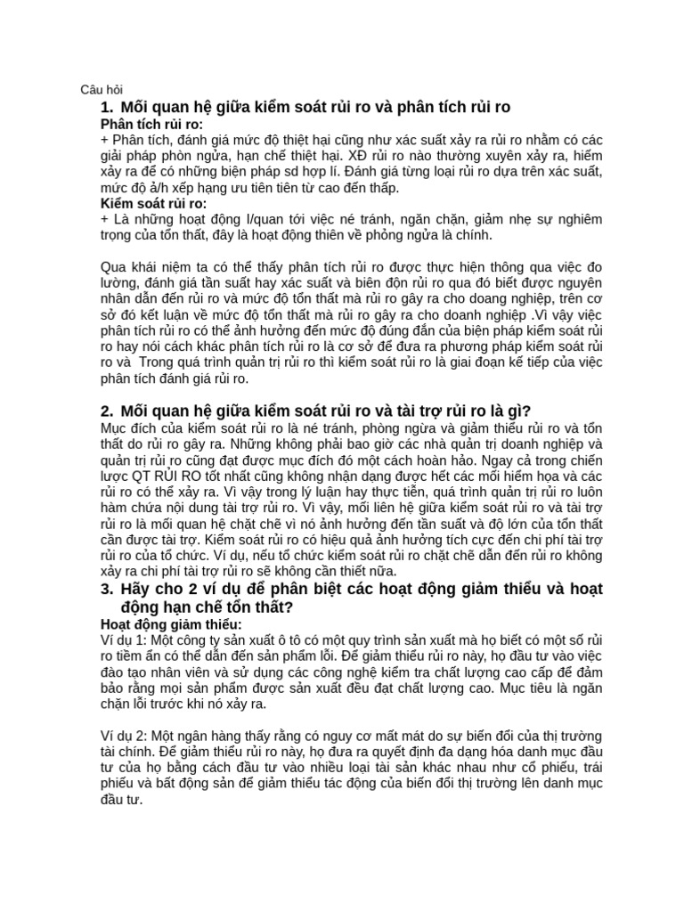 Câu hỏi QTRR | PDF