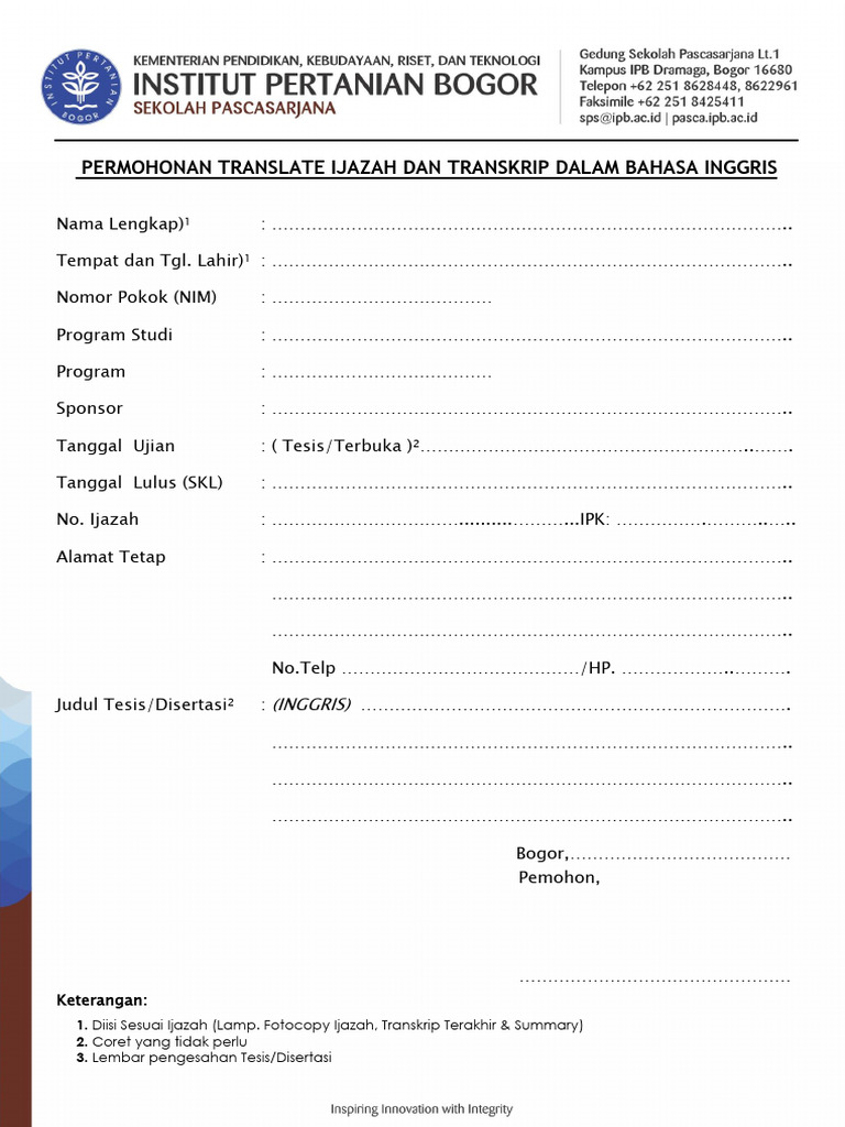 Contoh Form-Translate-Ijazah-dan-Transkrip | PDF