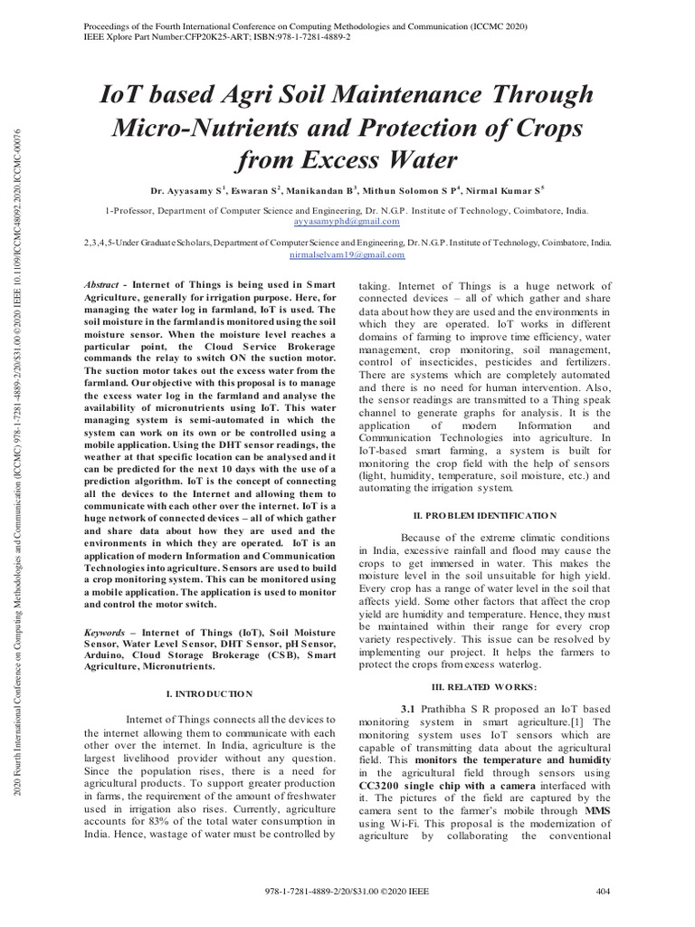 IoT Based Agri Soil Maintenance Through Micro-Nutrients and Protection of Crops From Excess ...