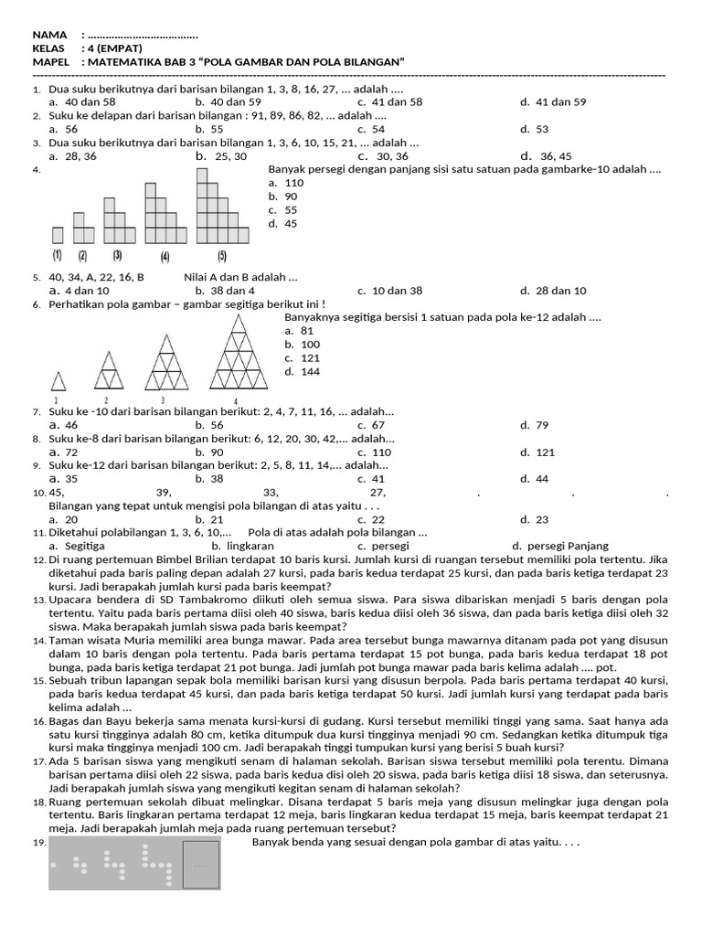 Latihan Formatif Matematika BAB 3 Kelas 4 KUMER | PDF