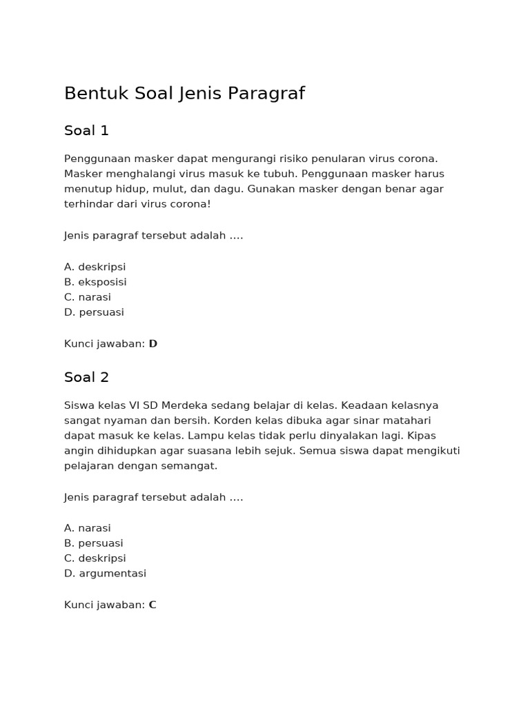 Latihan Bentuk Soal Jenis Paragraf | PDF