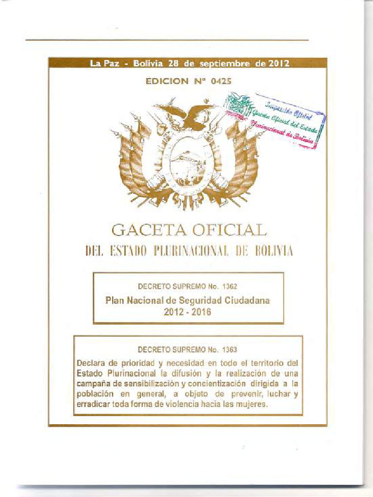 Plan Nacional de Seguridad Ciudadana 2012 - 2016 | PDF | Bolivia | Crímenes