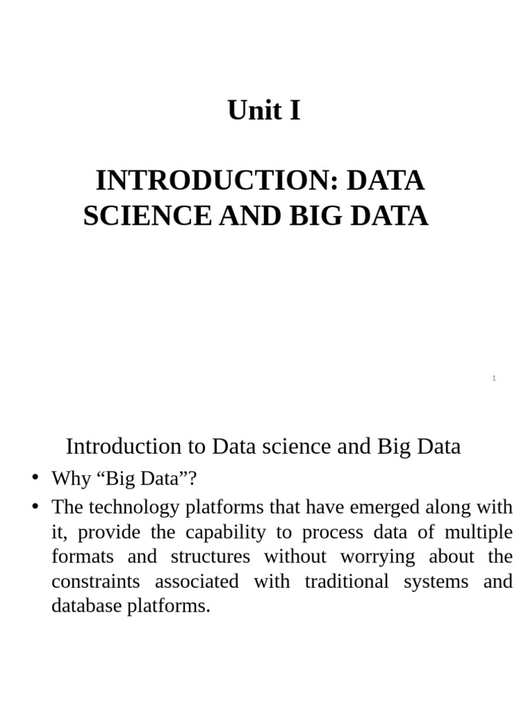Unit I Introduction Data Science and Big Data | PDF | Big Data | Computer Architecture