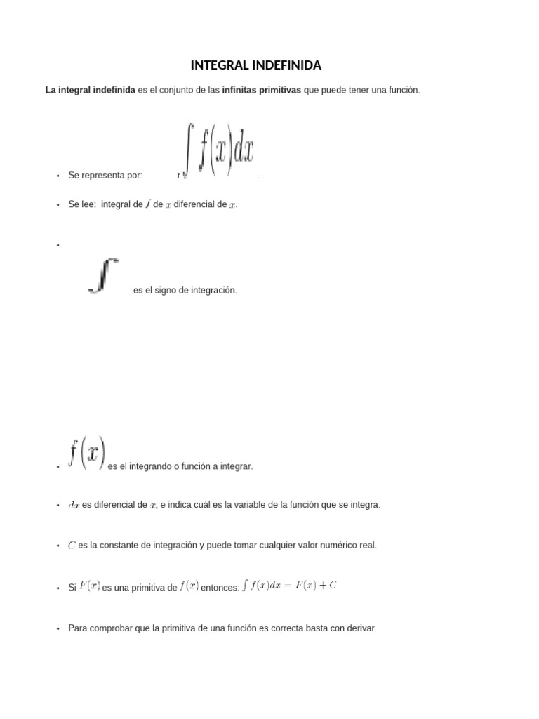 Integral Indefinida Propiedades Ejercicios Resueltos Pdf
