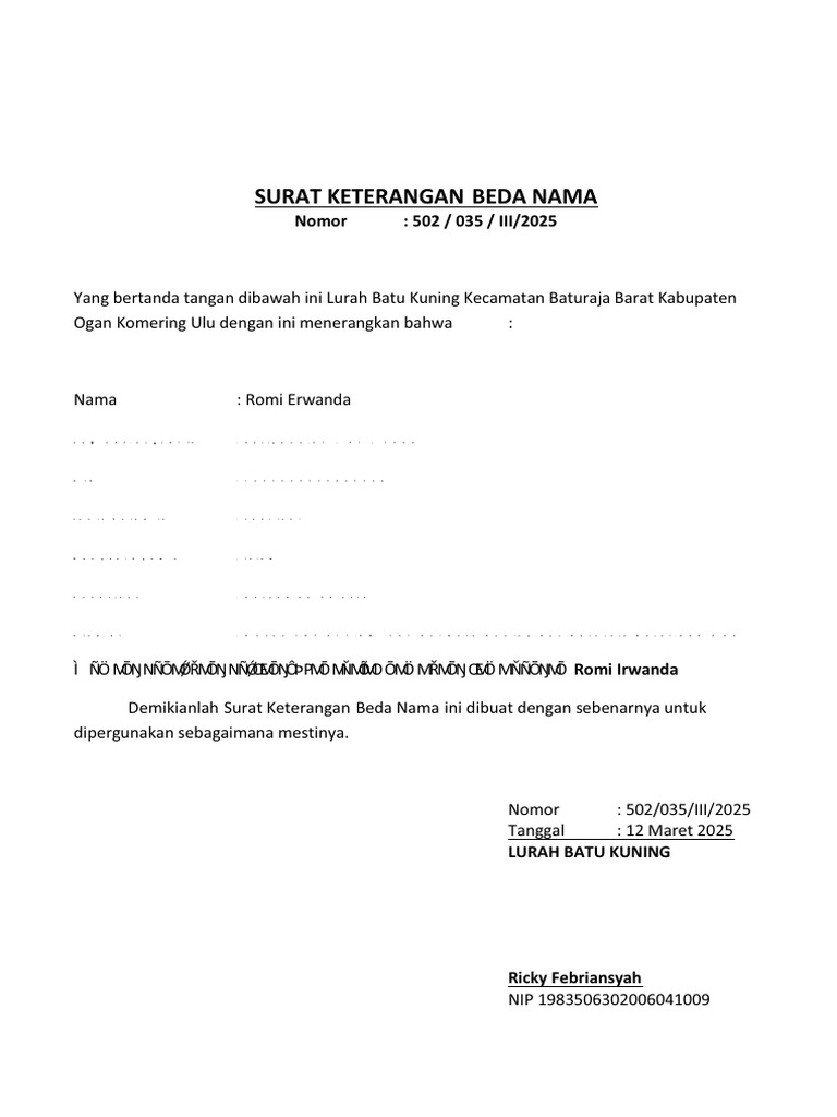 Keterangan Beda Nama | PDF