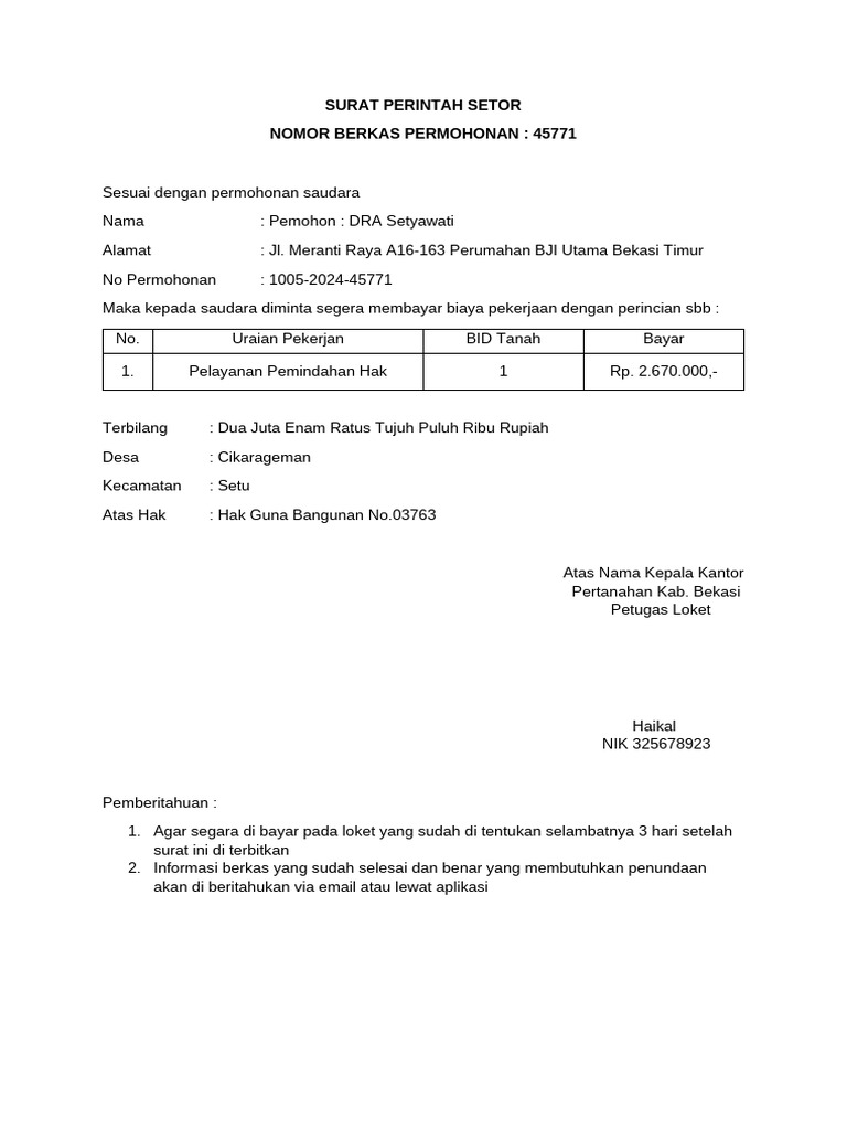 Surat Perintah Setor Pembayaran Biaya | PDF