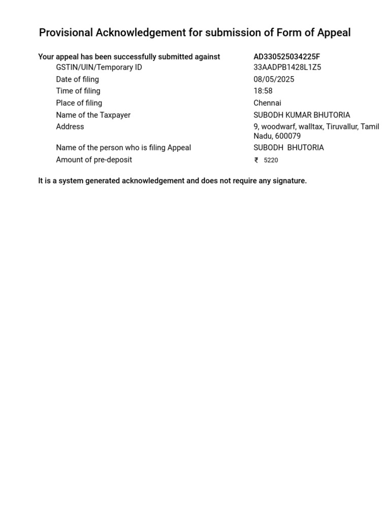 Acknowledgement GST Apl - 01 | PDF