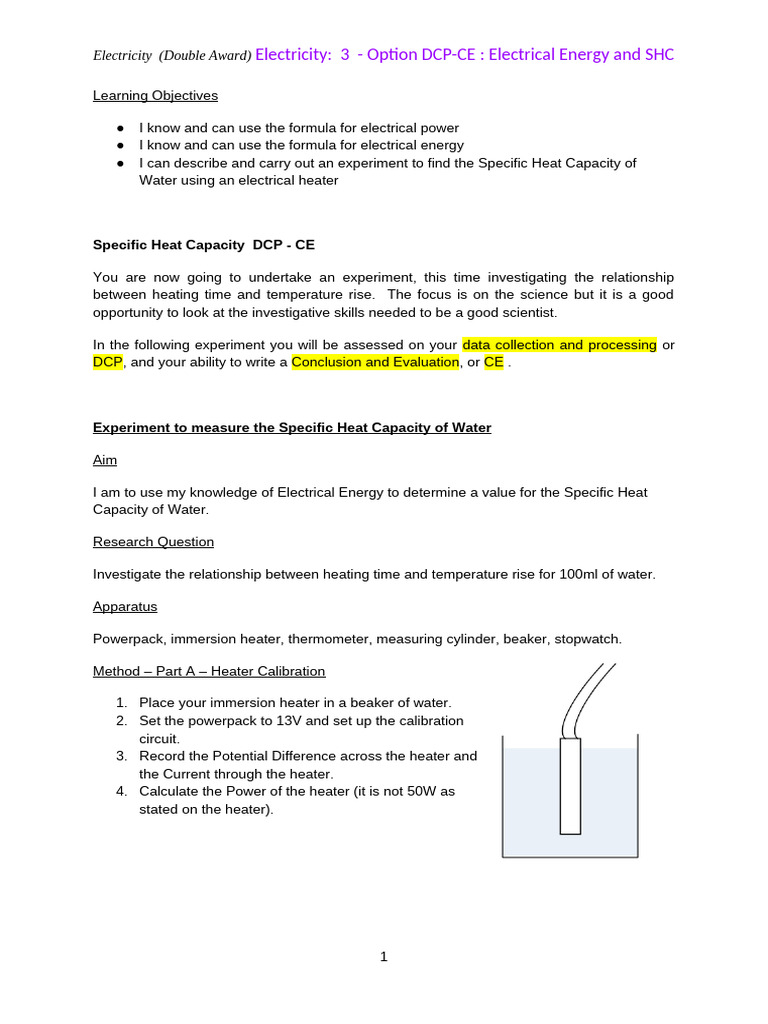 Electricity 3 - Optional Extra Lesson DCP-CE Electrical Energy and SHC ...
