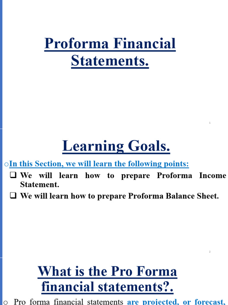 Proforma Financial Statements. | PDF | Equity (Finance) | Retained Earnings