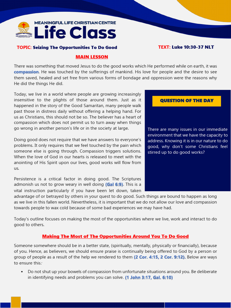 MLCC - LifeClass - 10Mar24-Seizing The Opportunities To Do Good | PDF ...