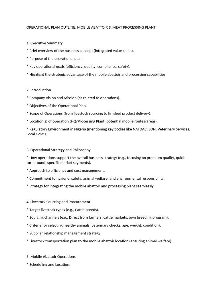 OPERATIONAL PLAN OUTLINE draft | PDF | Waste Management | Waste
