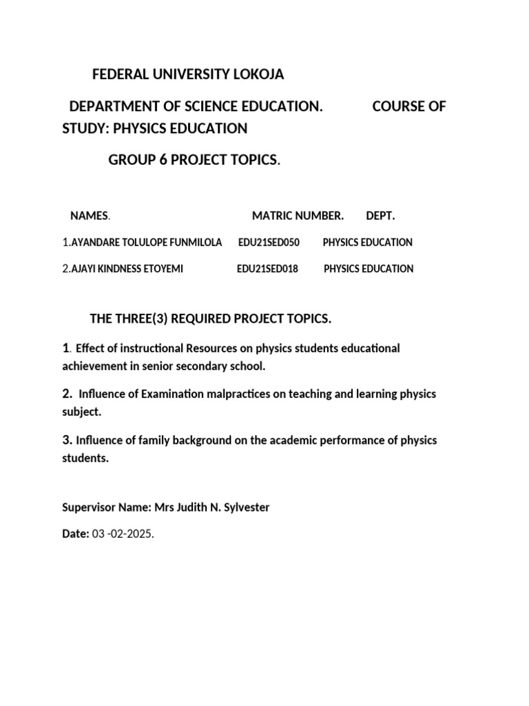 Group 6 Project Topics. | PDF