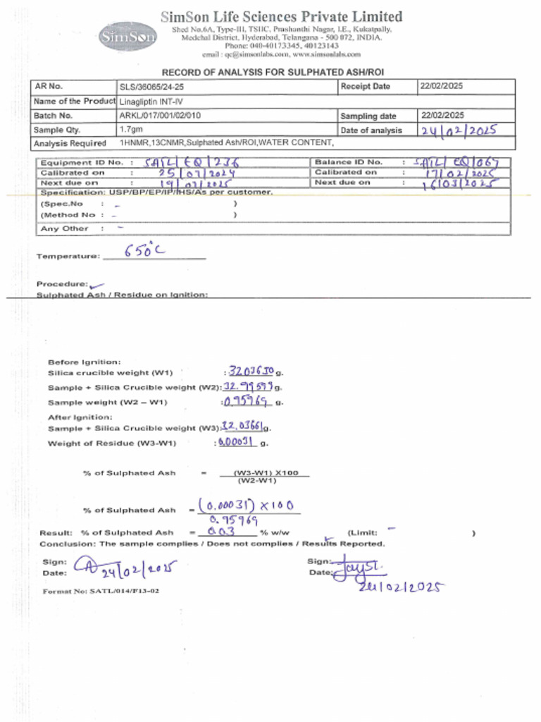 Sulphated Ash | PDF