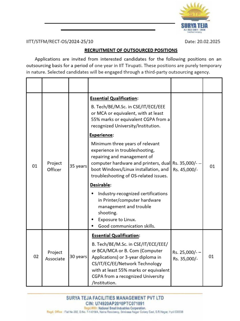 IITTSTFMRECT-OS2024-2510 Notification CC Positions | PDF | Information Technology | Software ...