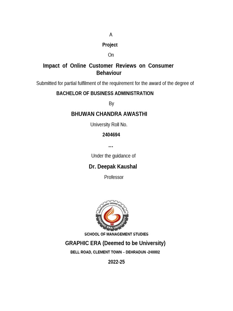 Impact of Online Customer Reviews On Consumer Behaviour: Project | PDF
