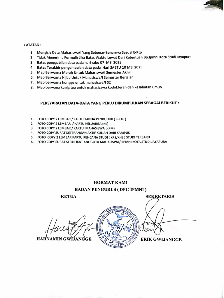 Formulir Mahasiswa 2025 | PDF