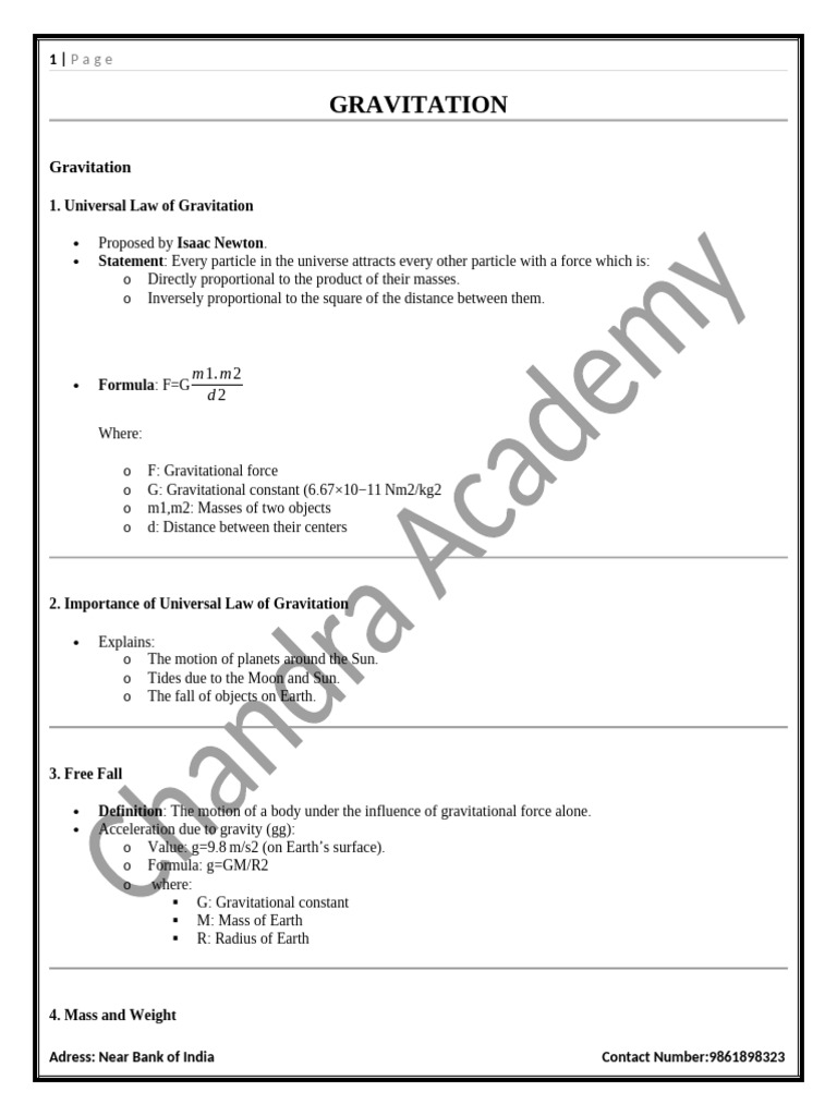 Gravitation Chapter Notes | PDF | Gravity | Force