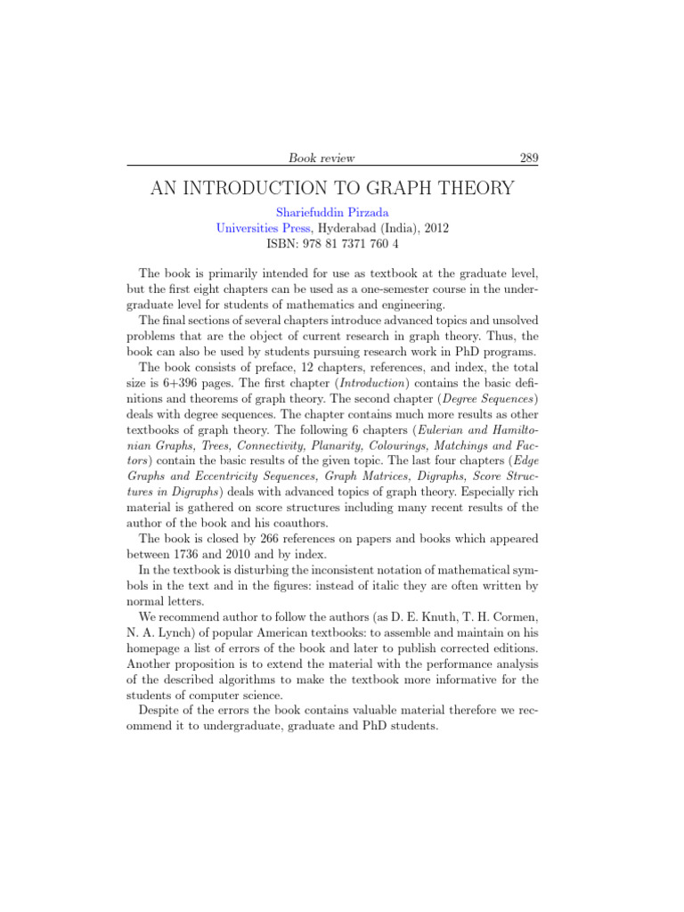 S Pirzada An Introduction To Graph Theor | PDF