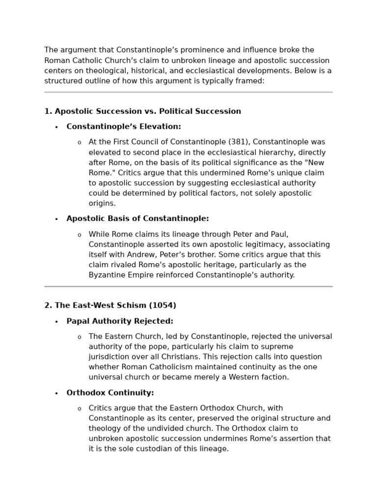 Did Constantinople Break The Lineage of Roman Catholic Apostolic ...
