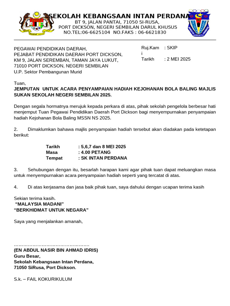 SURAT JEMPUTAN PENYAMPAI HADIAH BOLA BALING Ne | PDF