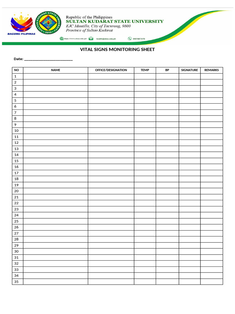 Vital Signs Monitoring Sheet | PDF