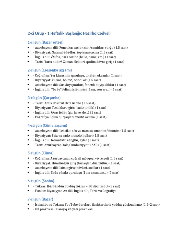 1 Heftelik Hazirliq Cedveli | PDF