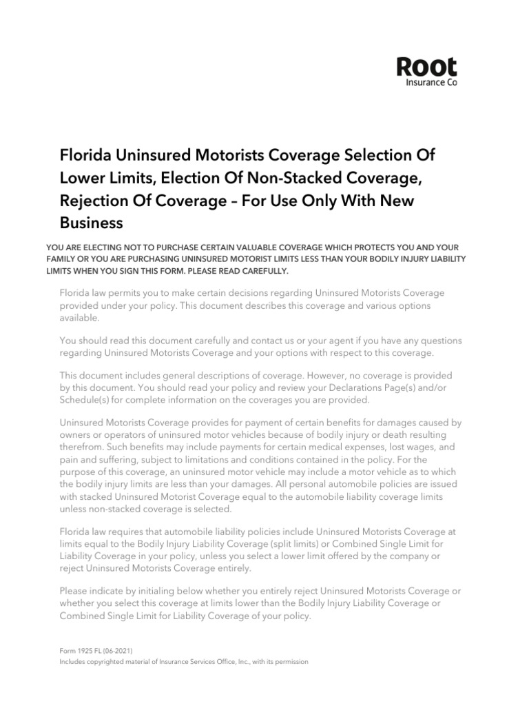 Uninsured Motorist Coverage Options in FL | PDF | Insurance | Liability ...