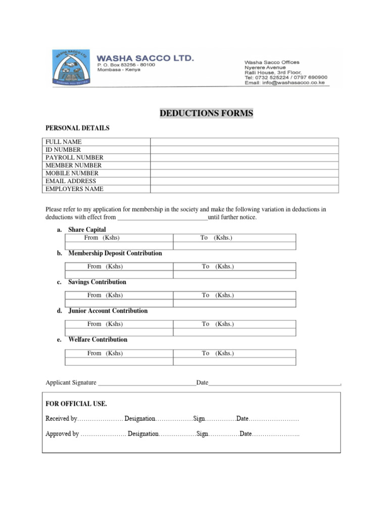 Deductions Form | PDF