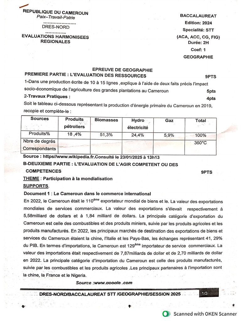 Eva Harmonisée 2025 Région Du Nord Bac STT Géographie | PDF