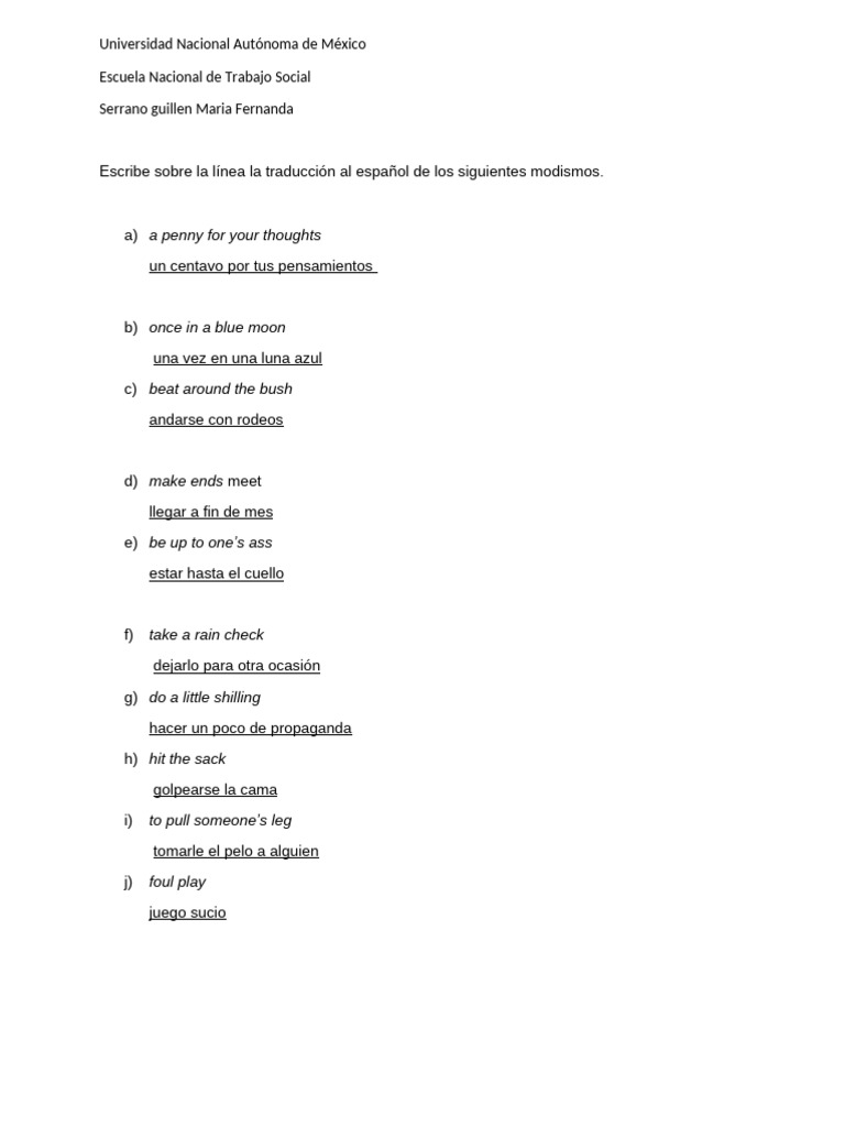 Traducción de Modismos al Español | PDF