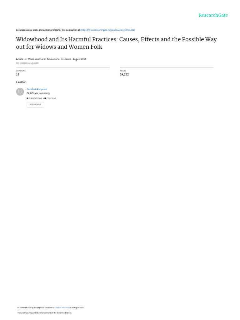 Causes And Effects Of Widowhood Practices Pdf Widow Literacy