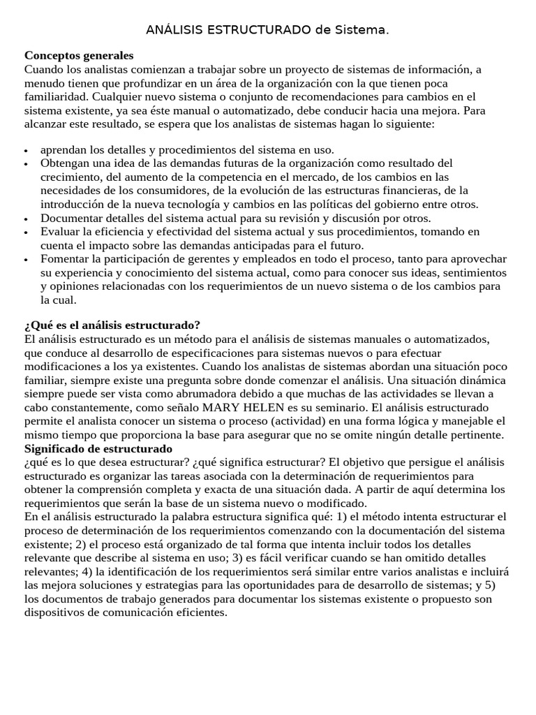 ANALISIS ESTRUCTURADO de SISTEMA | PDF | Lenguaje de modelado unificado | Datos