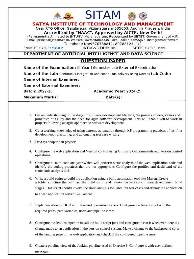 Devops Lab External Question Paper | PDF | Computer Programming | Software