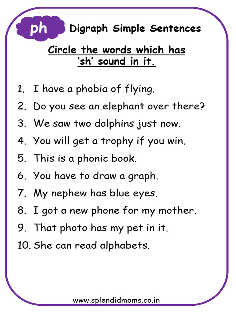 Ph Digraph Simple Sentences for Kids | PDF