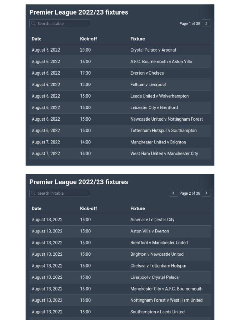 Premier League Fixtures | PDF