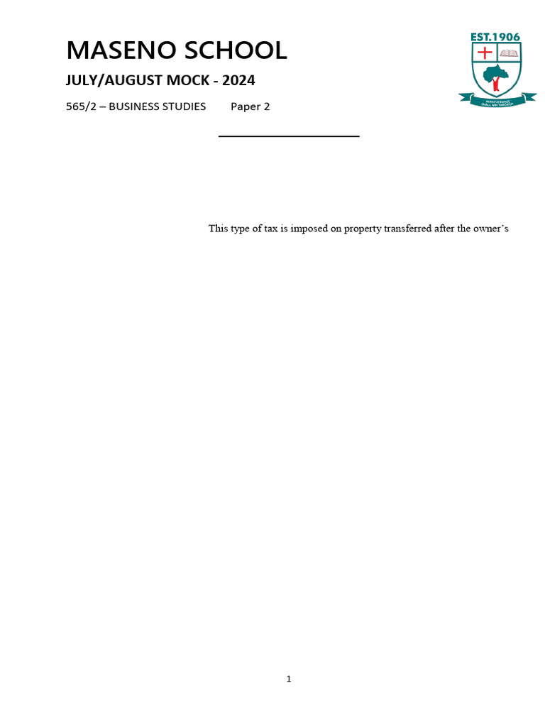 Business Studies Paper 2 Mock 2024 Ms | PDF | Taxes | Inflation