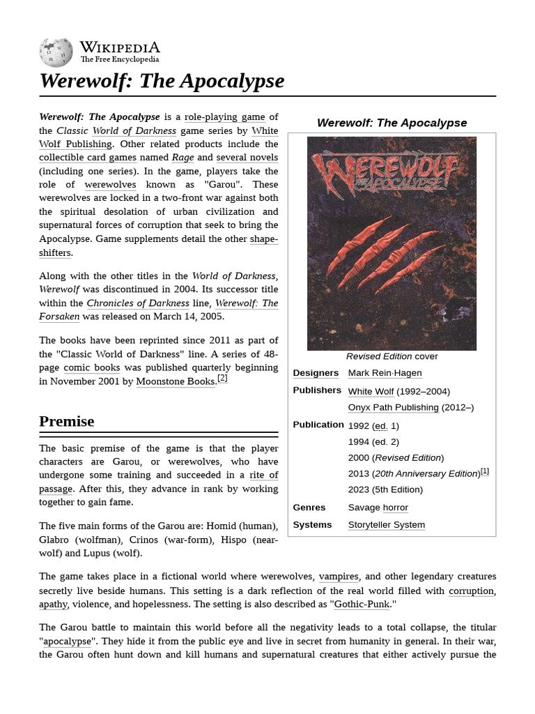 Werewolf__The_Apocalypse | PDF | Werewolves | Role Playing Games