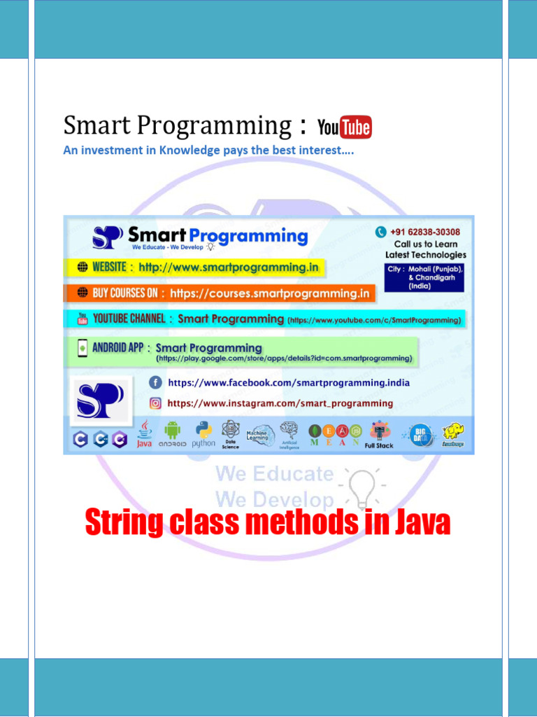 String Class Methods in Java by Deepak Smart Programming Lyst9487 | PDF | String (Computer ...