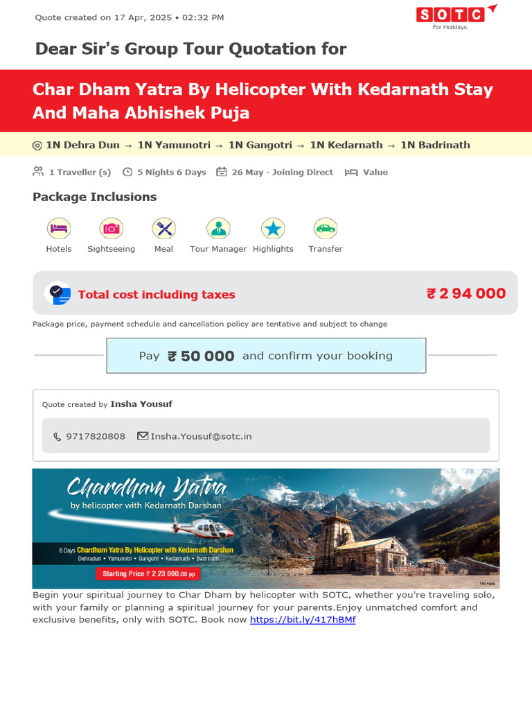 Char Dham Yatra by Helicopter With Kedarnath Stay and Maha Abhishek Puja | PDF | Payments ...