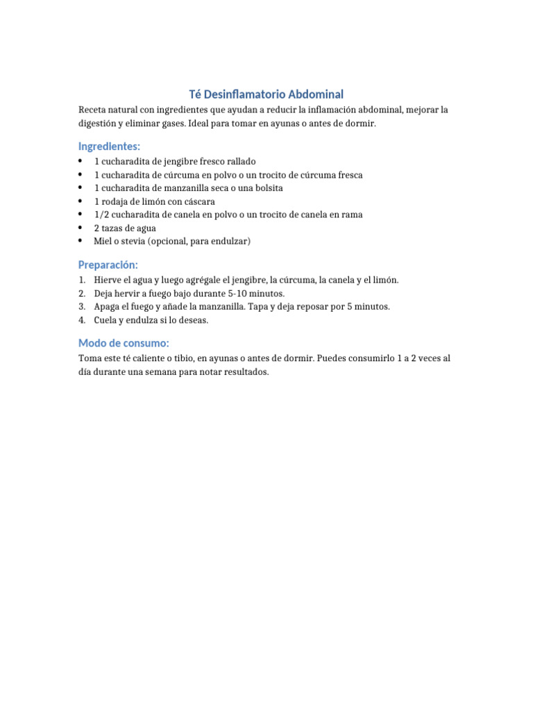 Té Desinflamatorio Abdominal | PDF
