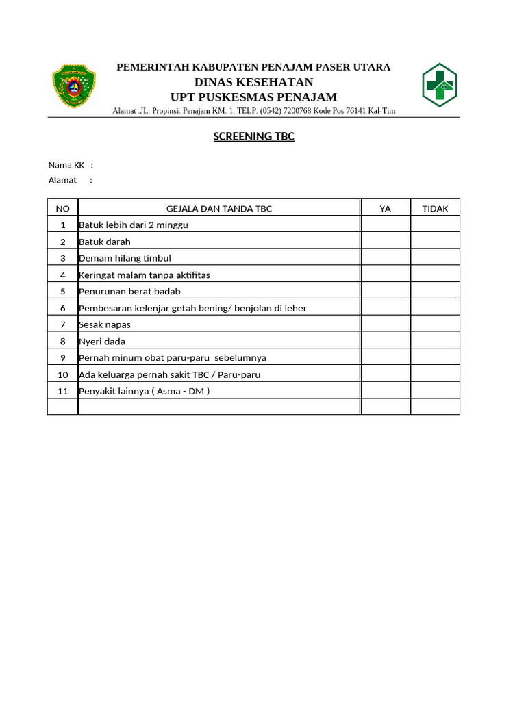 Formulir Screening TBC | PDF
