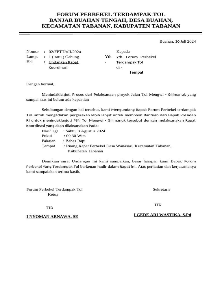 SURAT UNDANGAN RAPAT KOORDINASI New | PDF